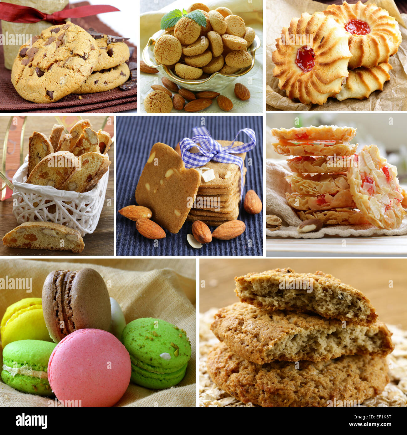 collage of different kinds of cookies (almond, ginger, oat, chocolate ...