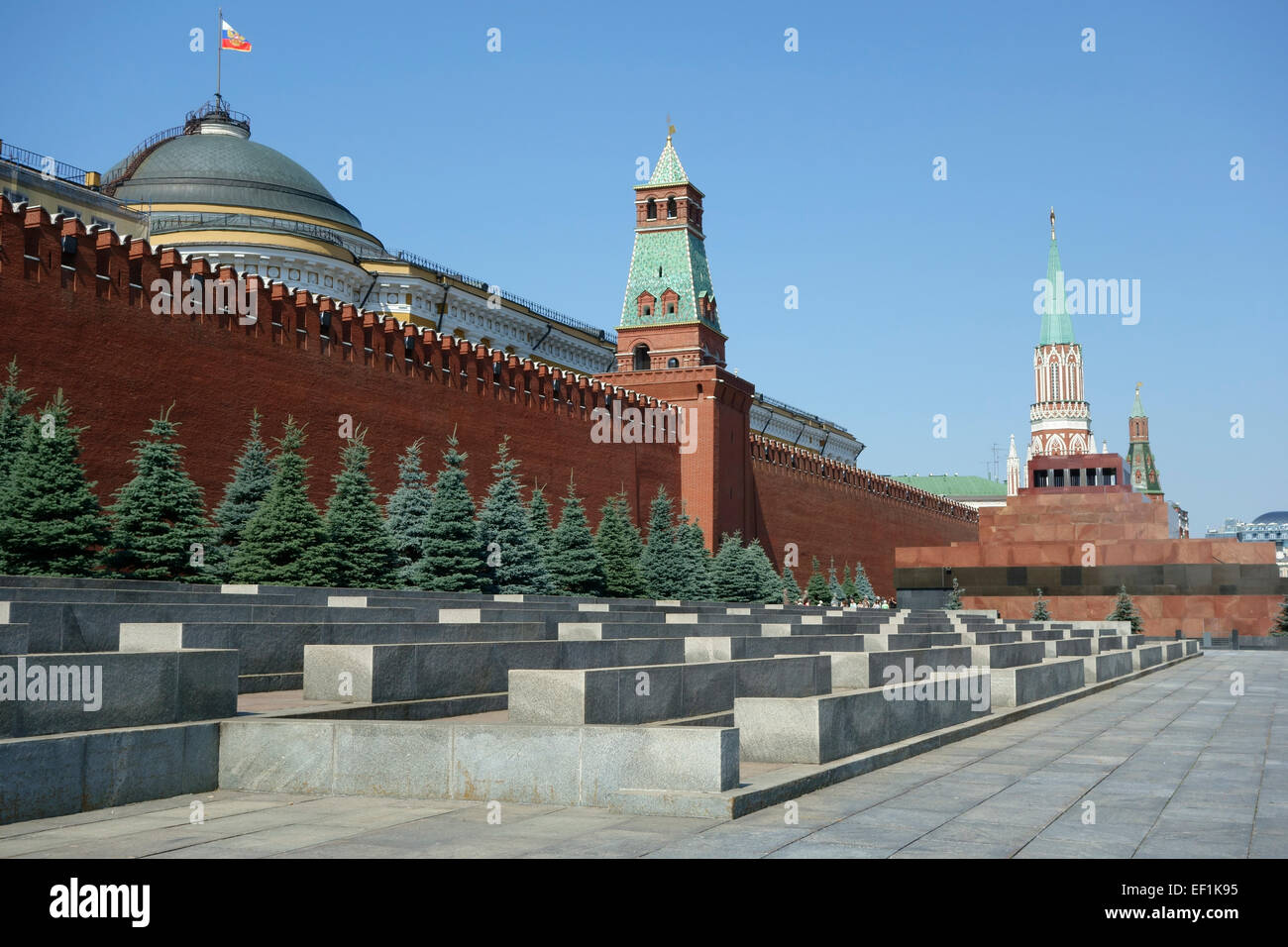 Lenin's mausoleum, the Senate building and the Kremlin wall and towers ...