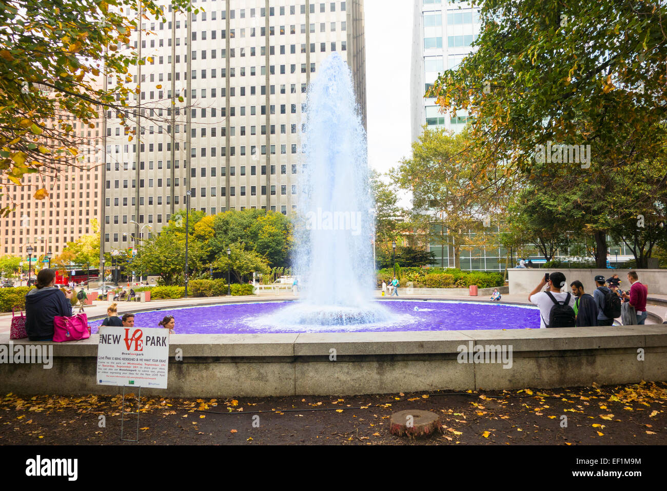 fountain water dyed purple in Philadelphia PA Stock Photo - Alamy