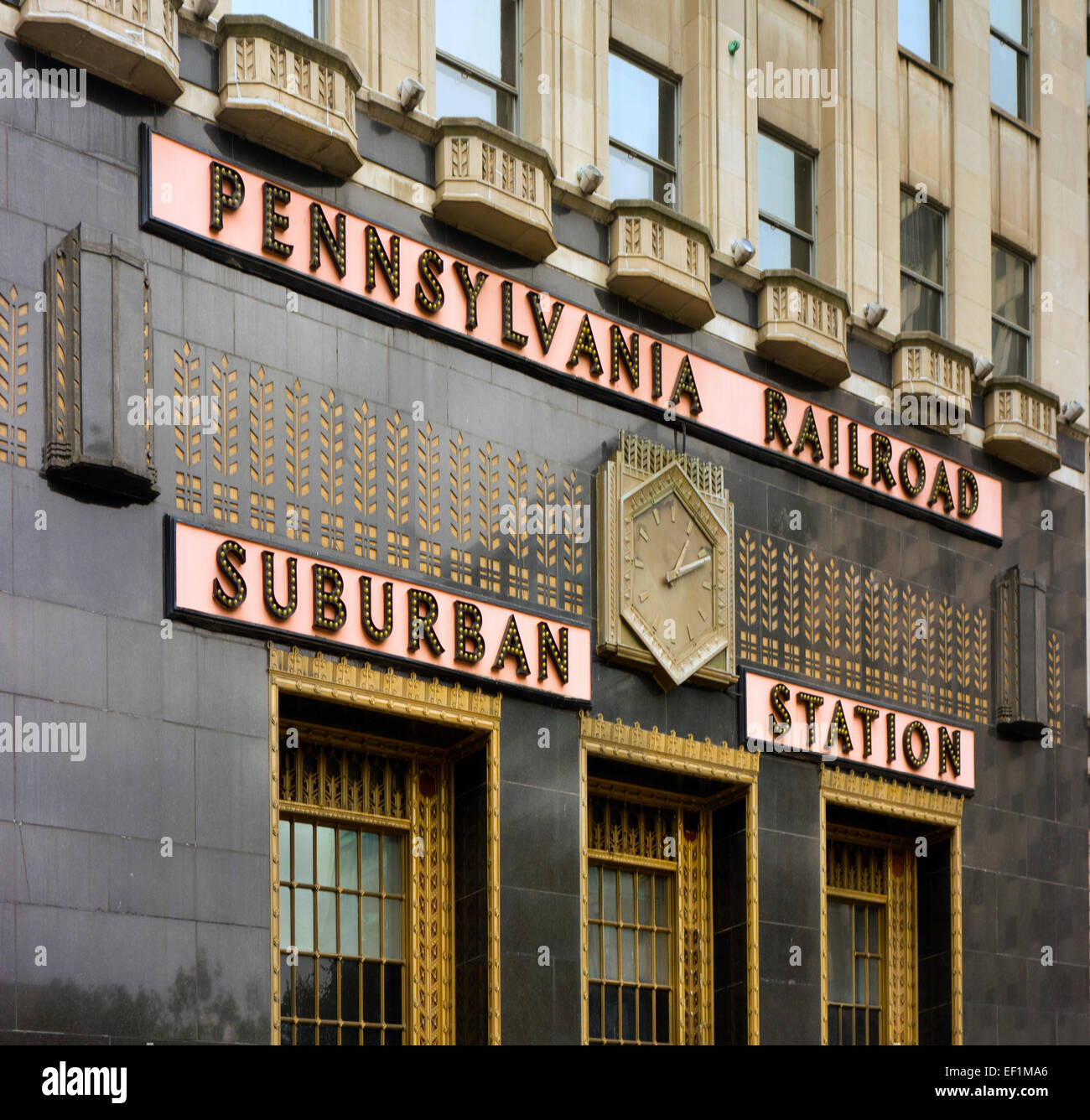 Pennsylvania railroad suburban station art deco entrance hi-res stock ...