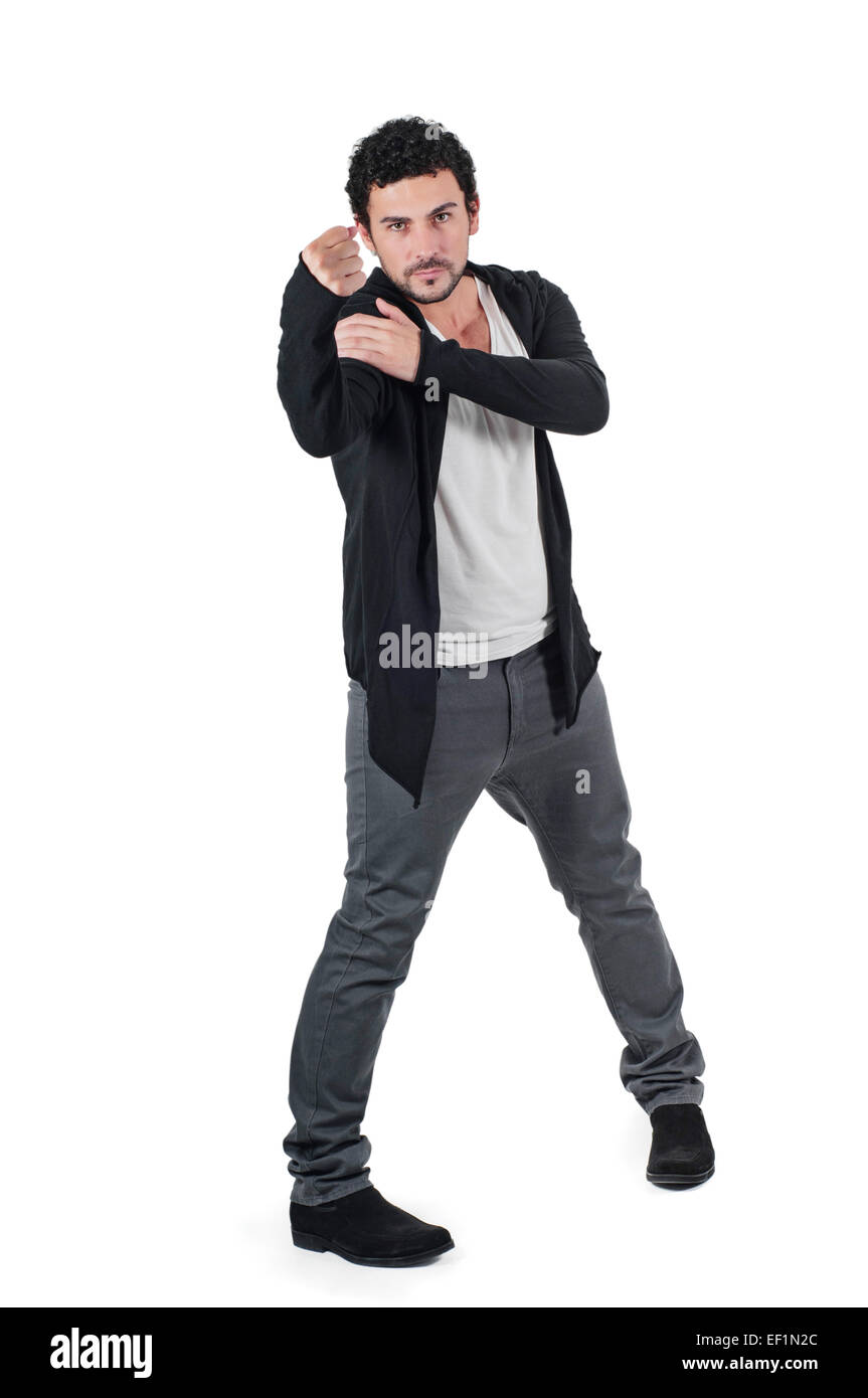 Angry man gesturing fist raised menacing threat Stock Photo - Alamy