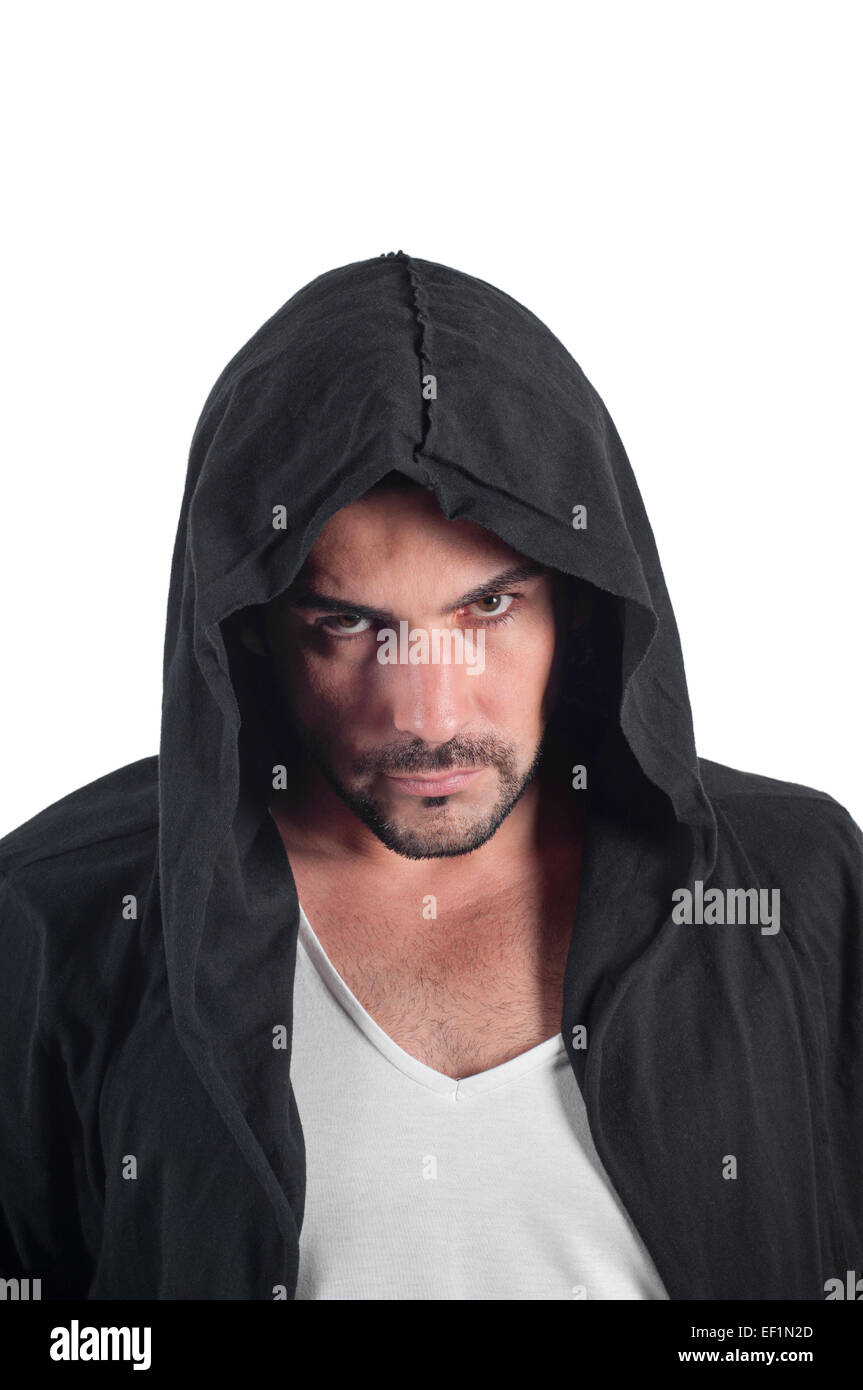 Portrait of a young angry man in the hood Stock Photo - Alamy