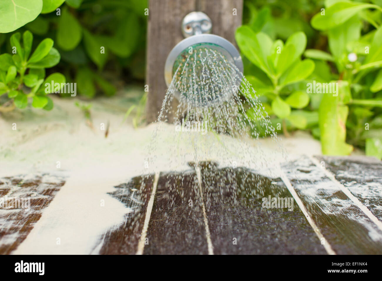 Closeup outdoor beach shower with water Stock Photo - Alamy