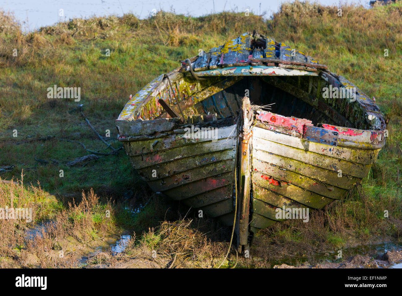 Old wreck boat Brancaster salt marsh Stock Photo - Alamy
