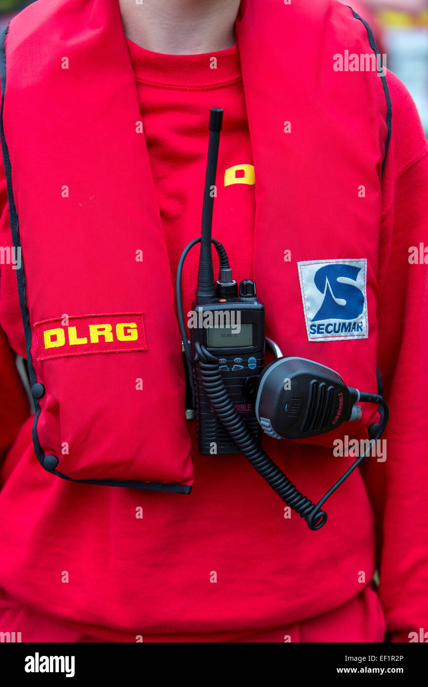 River patrol boat on river Ruhr, by DLRG volunteers, German life saving ...