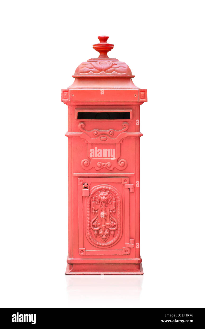 Retro red mail box isolated on white Stock Photo - Alamy
