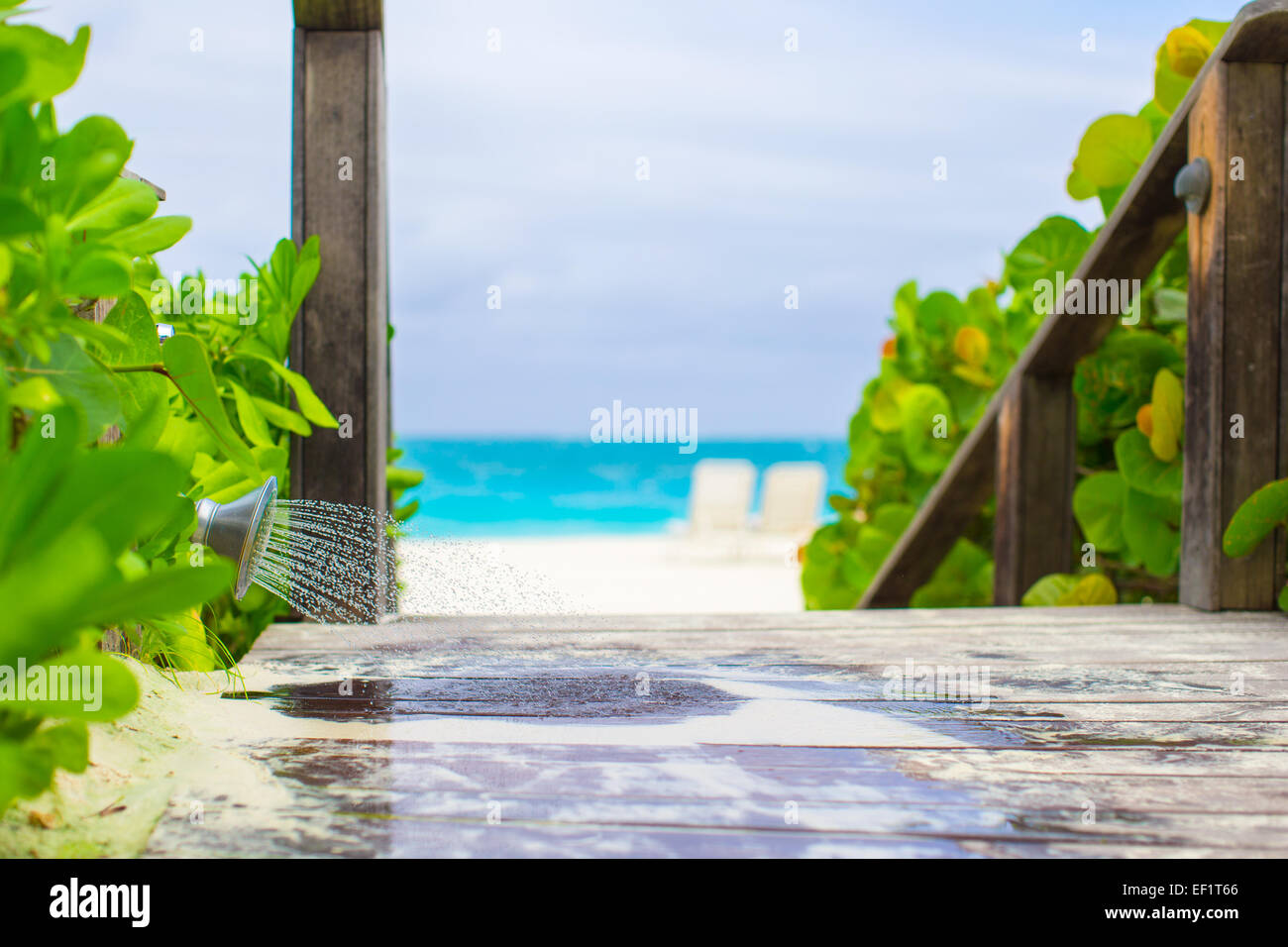 Outdoor beach shower with water at tropical resort Stock Photo - Alamy