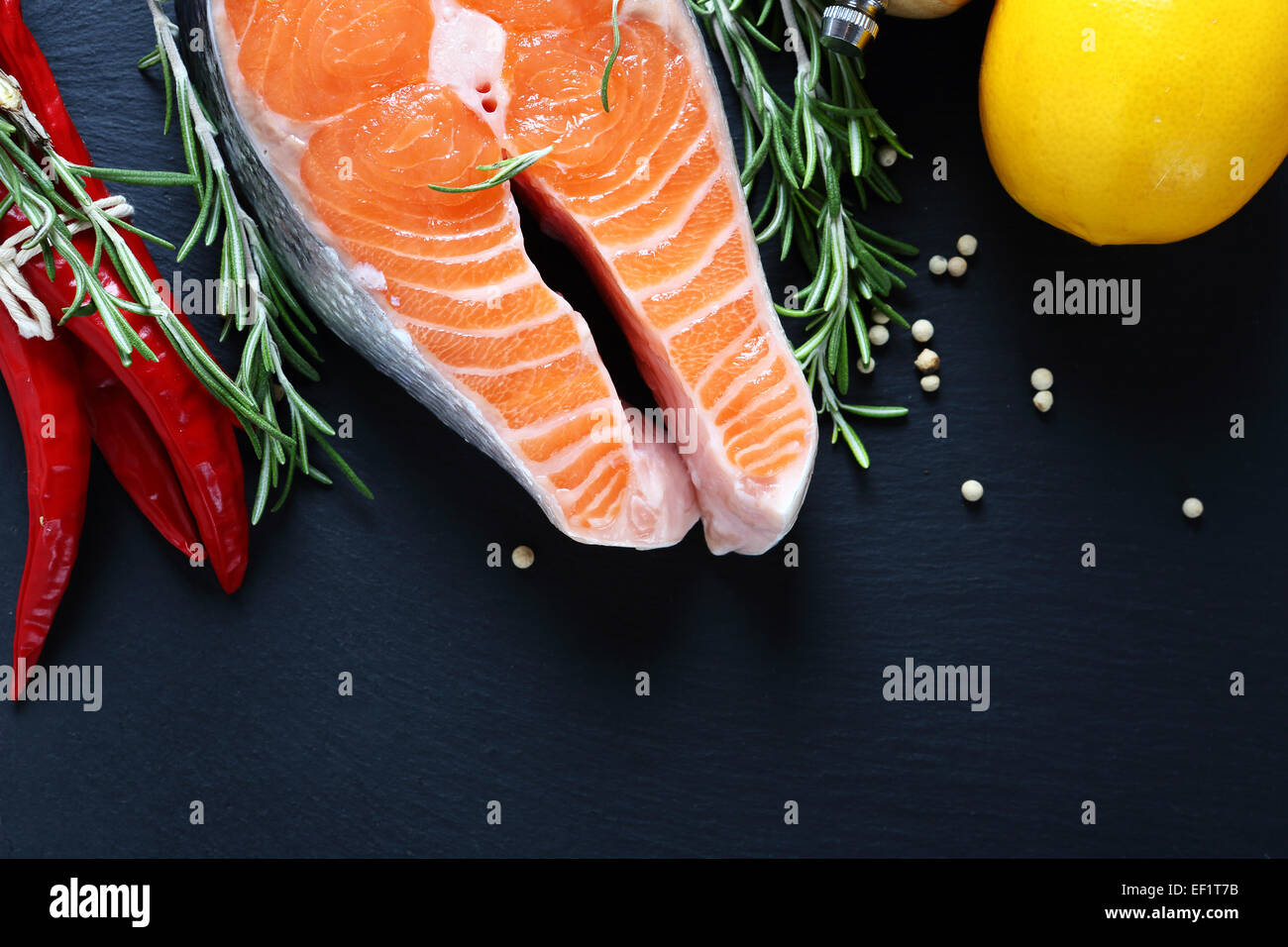 Salmon Steak on slate, food Stock Photo - Alamy