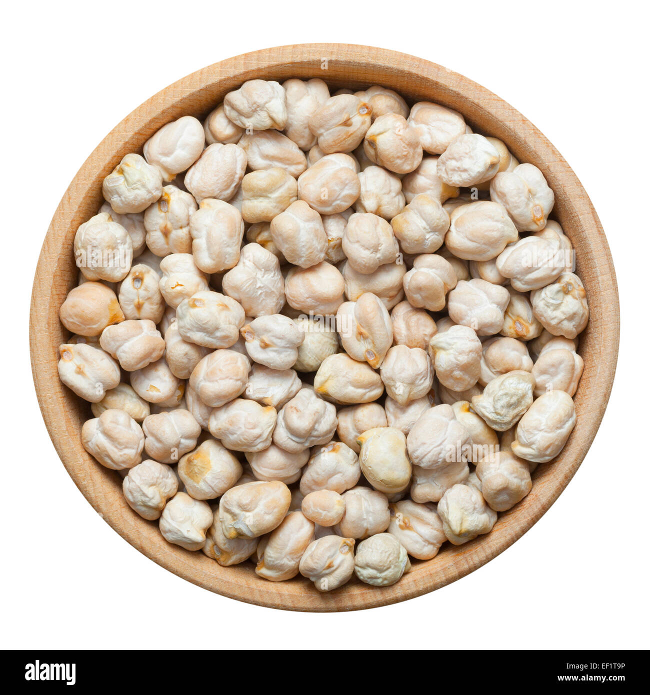 Chick peas in wooden bowl, isolated on white, top view Stock Photo - Alamy