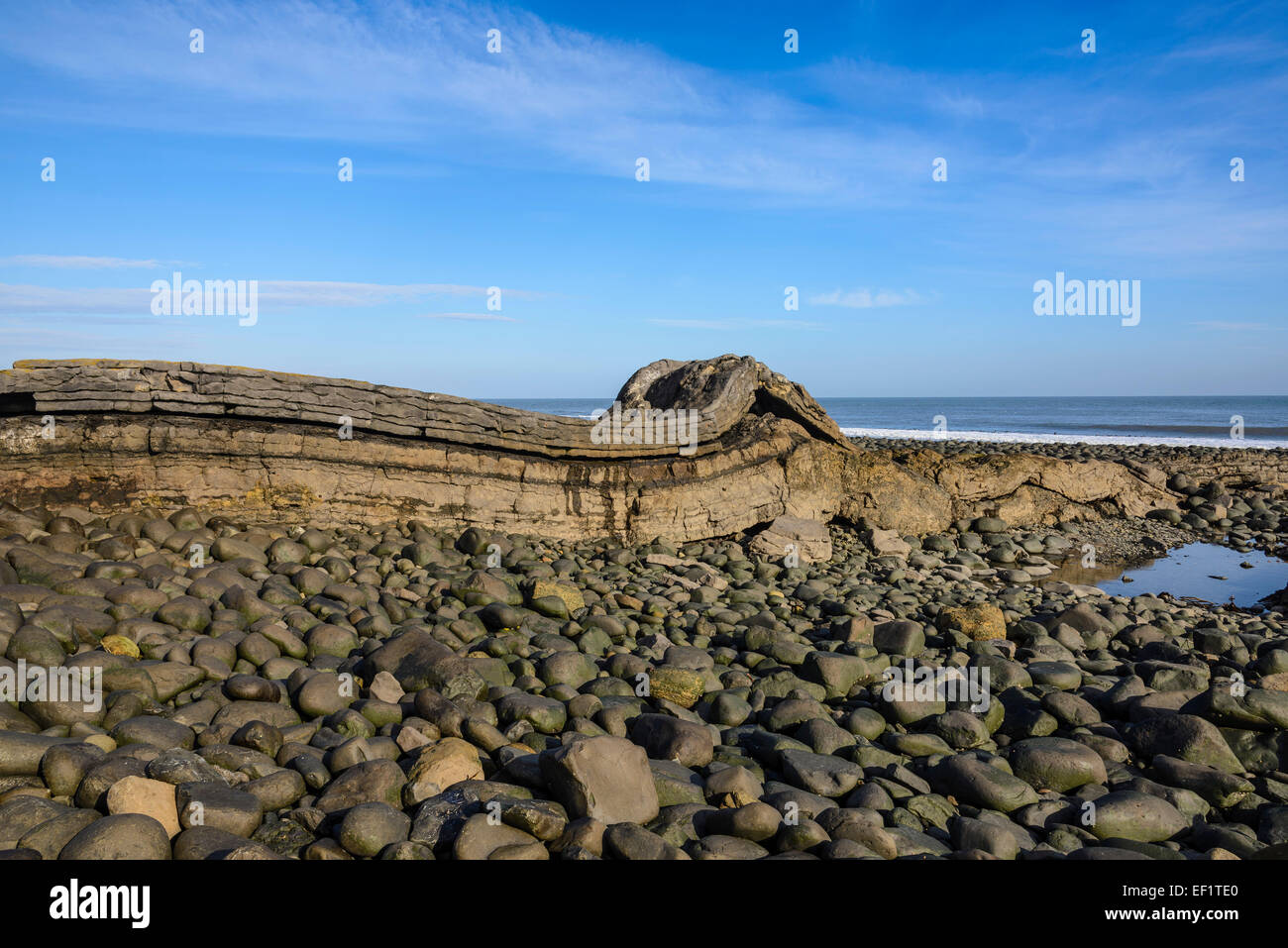 Geological rock formation, Embleton Bay, Northumberland, England Stock ...