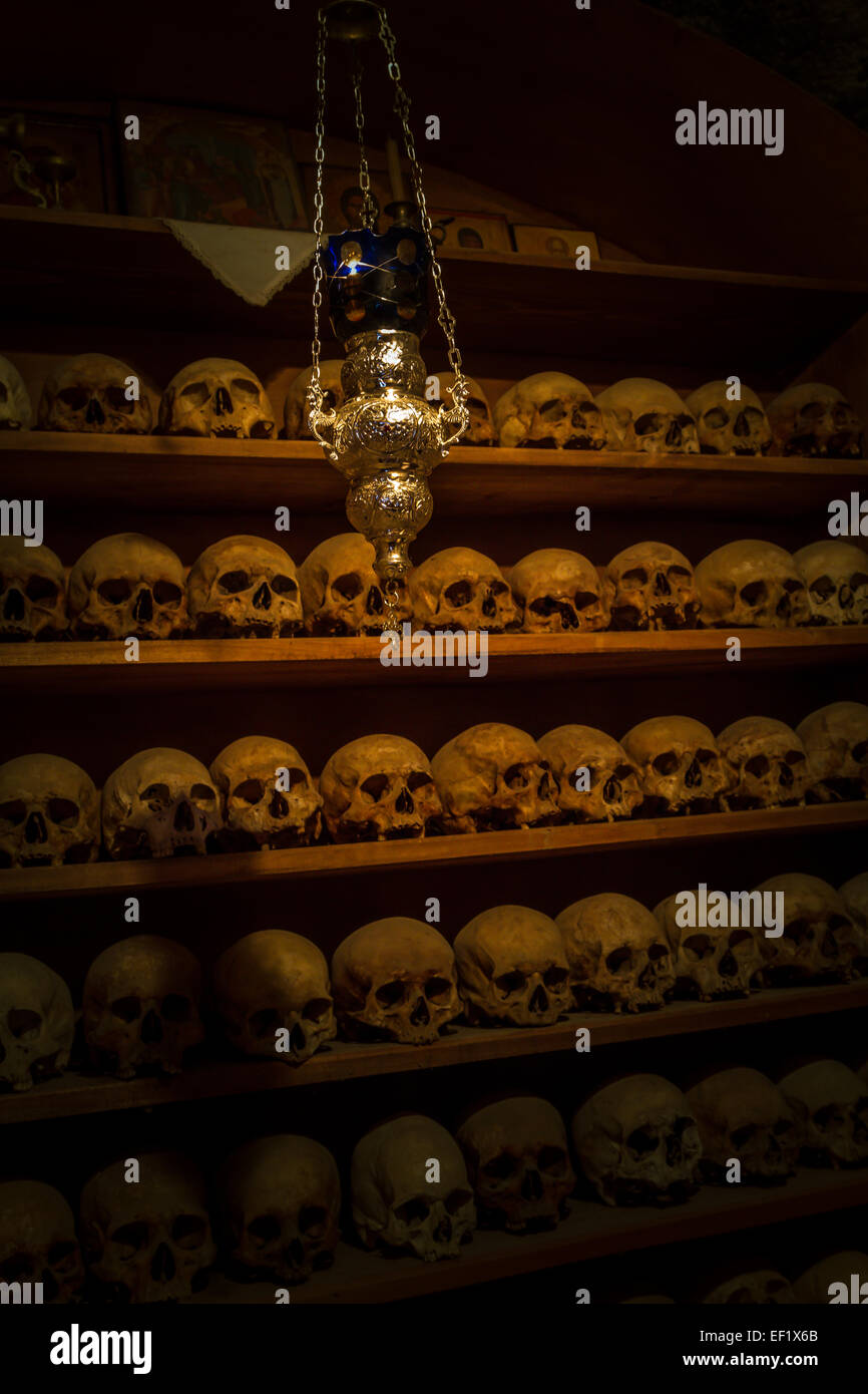 Skulls of the founders of the Monastery of Great Meteoron, in the Greek ...