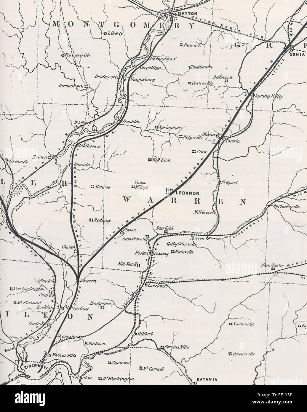 This map from 1854 shows the railroad routes between Dayton and ...
