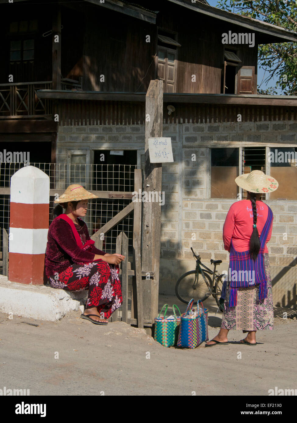 Native Shan women in a market place in village in Shan state, Myanmar ...