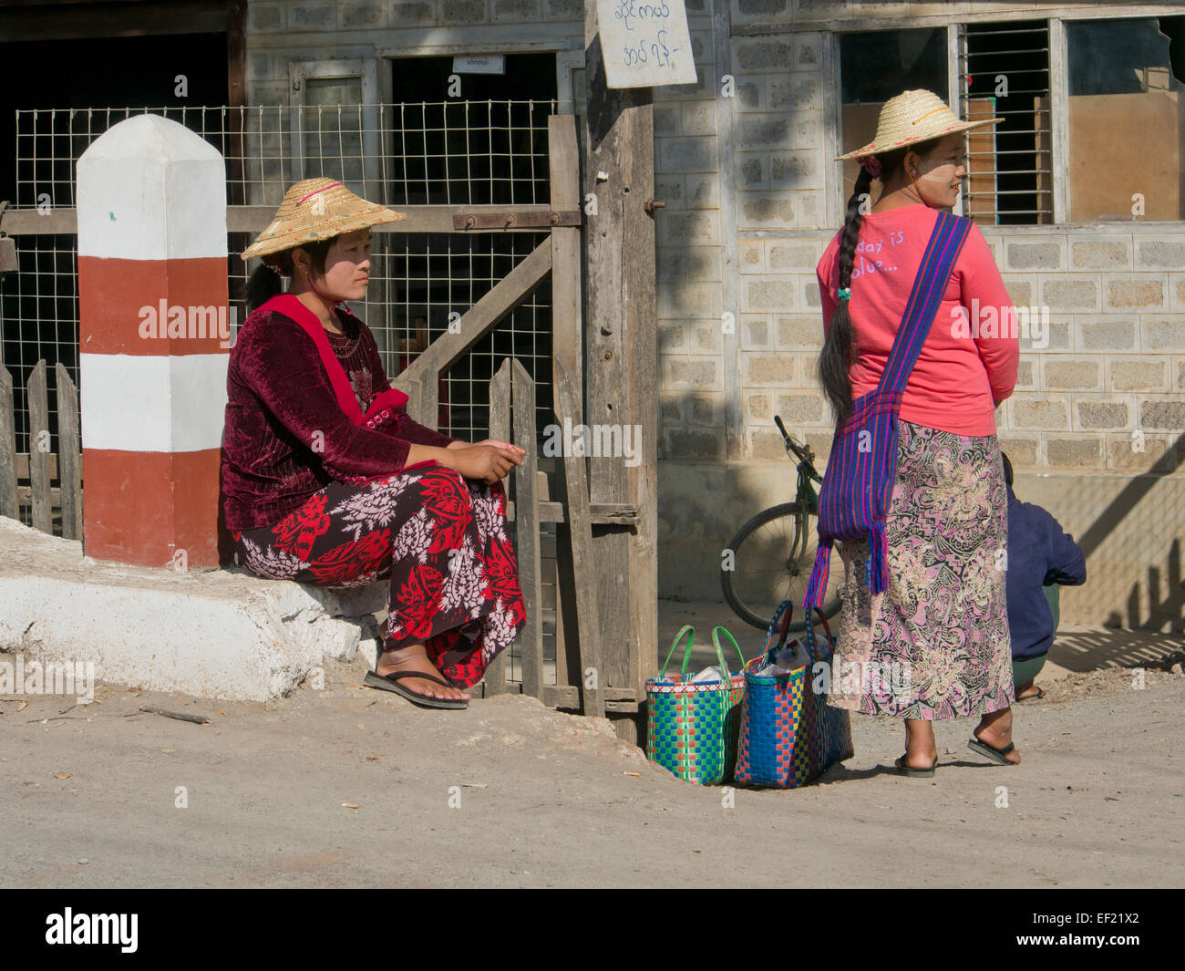 Native Shan women in a market place in village in Shan state, Myanmar ...