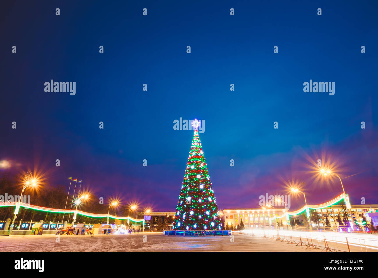 Main Christmas Tree And Festive Illumination On Lenin Square In Gomel ...