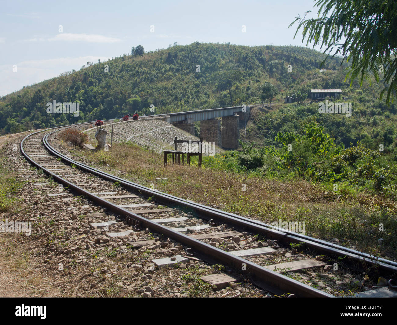 Section of the historical Burma Railway, also known as the Death ...