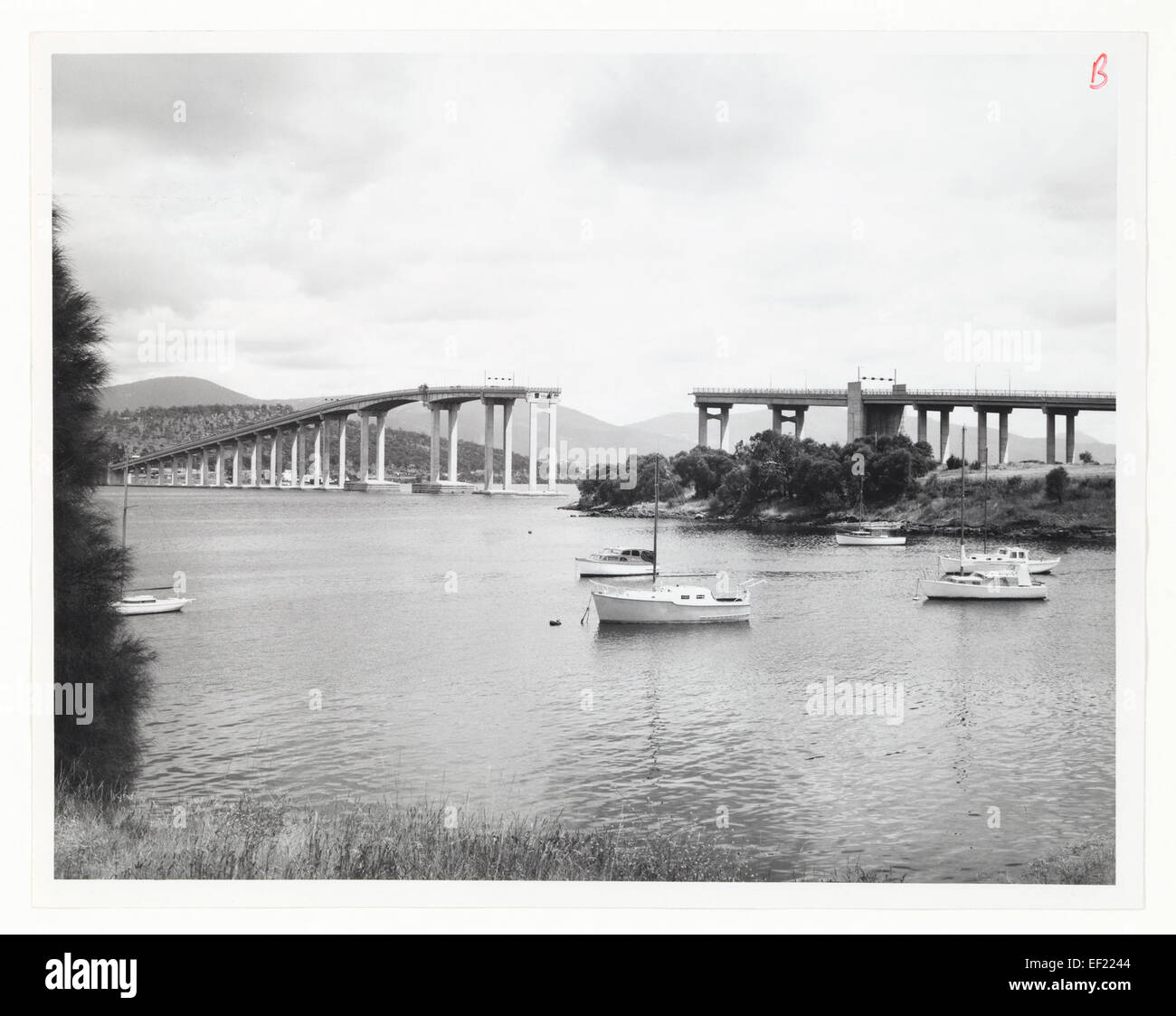 A 1975 view of the Tasman Bridge in Hobart, Tasmania, showing the ...