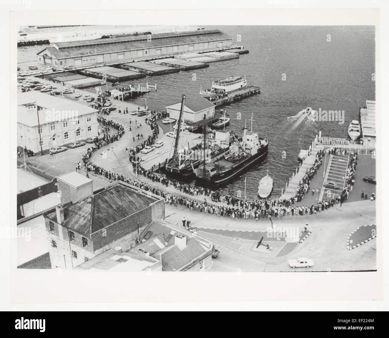 An aerial view capturing the aftermath of the Tasman Bridge collapse in ...