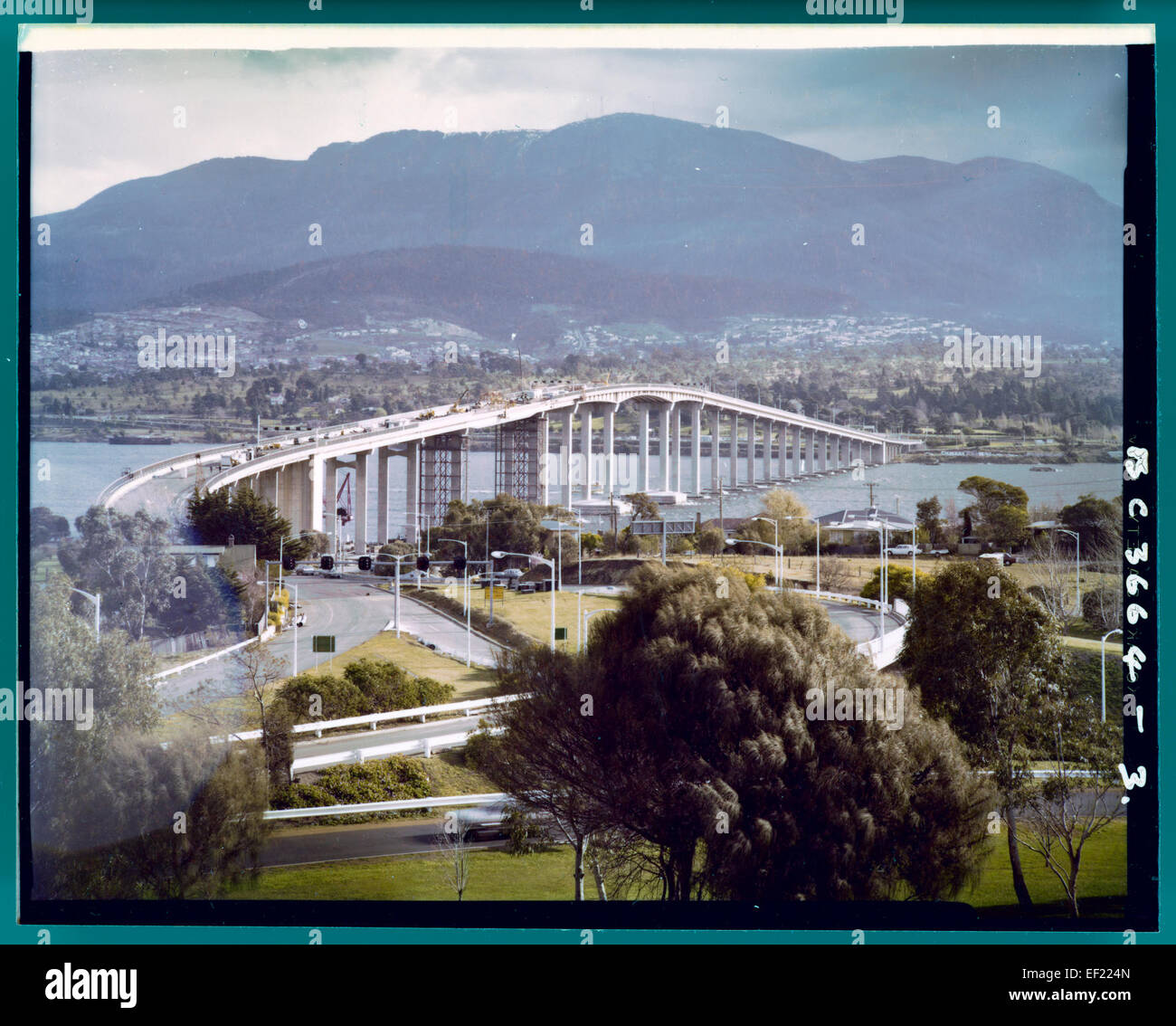 This photograph shows the repair efforts on the Tasman Bridge, taken in ...