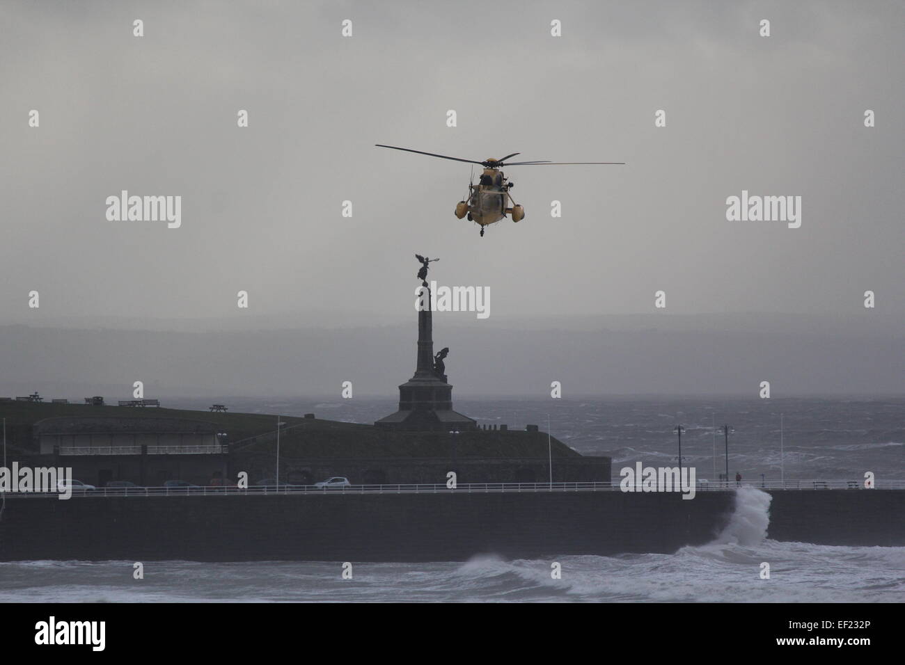 An RAF sea king helicopter of C flight 22 squadron RAF Valley over ...