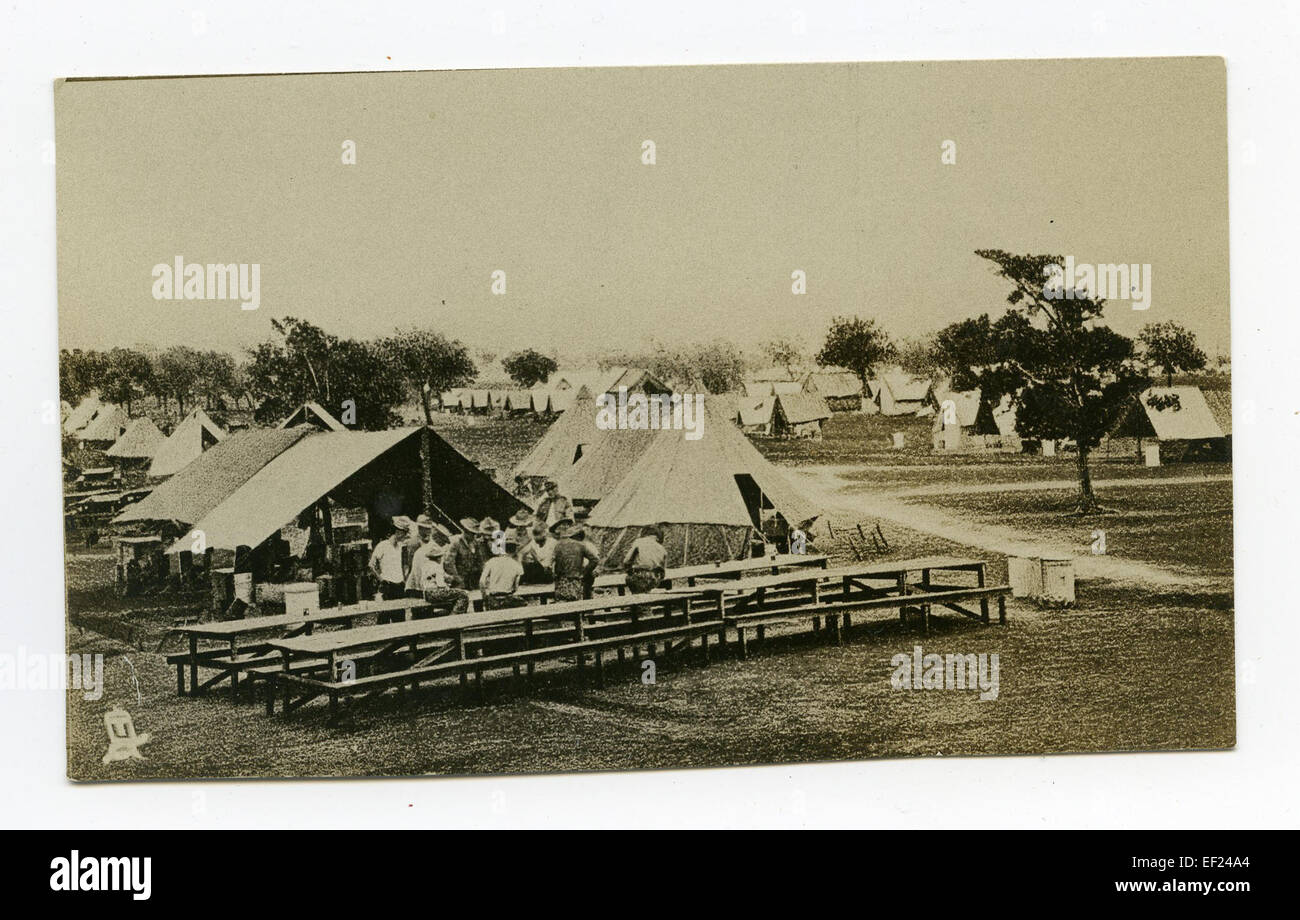 A historical photograph showing a view of the camp at Fort Sam Houston ...
