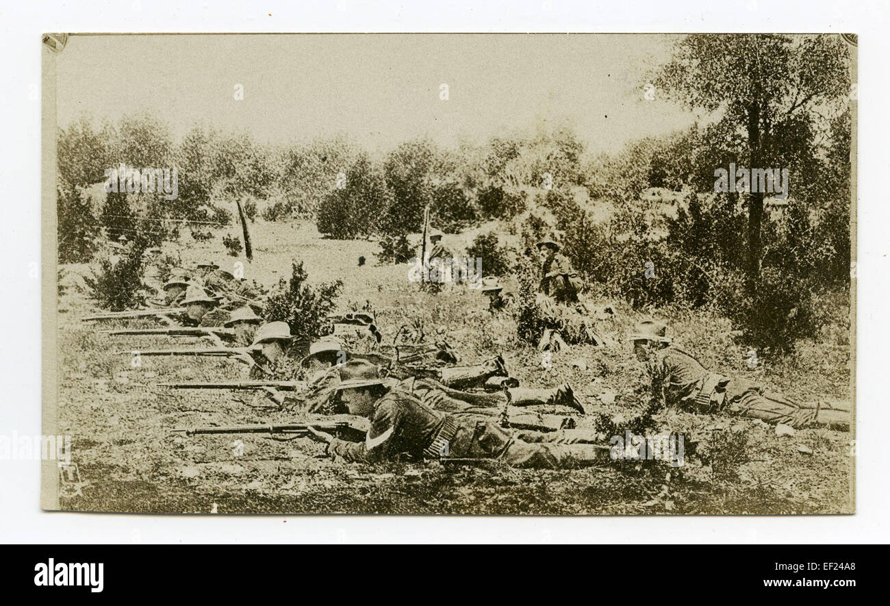 A scene depicting soldiers on the skirmish line at the Texas camp of ...
