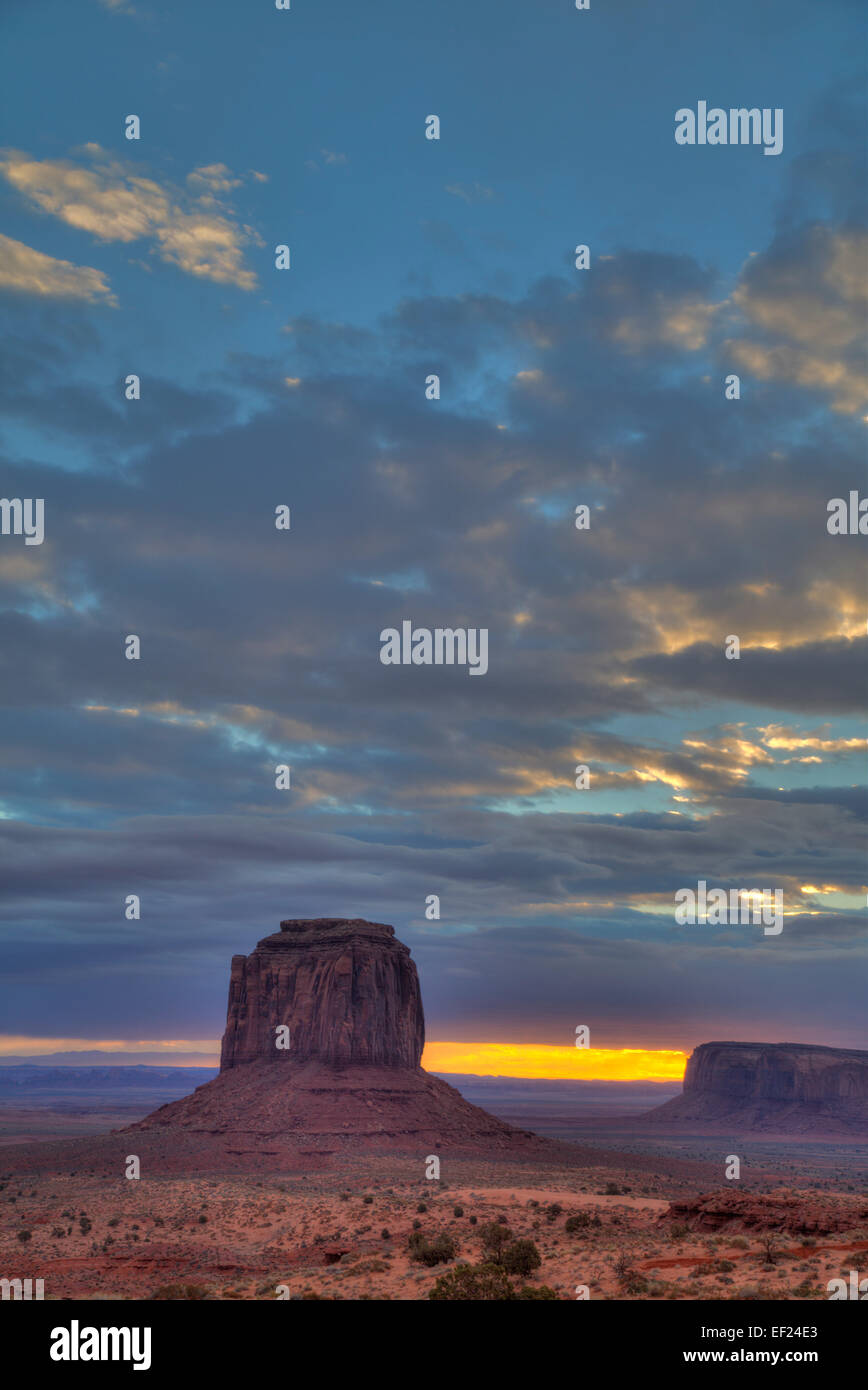Merrick Butte (foreground), sunrise, Monument Valley Navajo Tribal Park ...