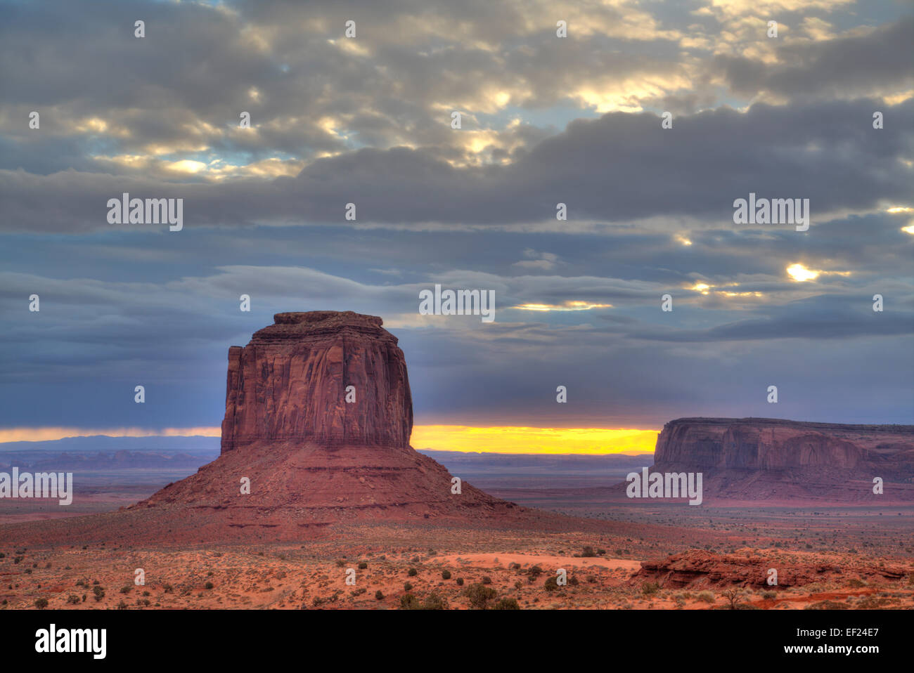 Merrick Butte (foreground), sunrise, Monument Valley Navajo Tribal Park ...