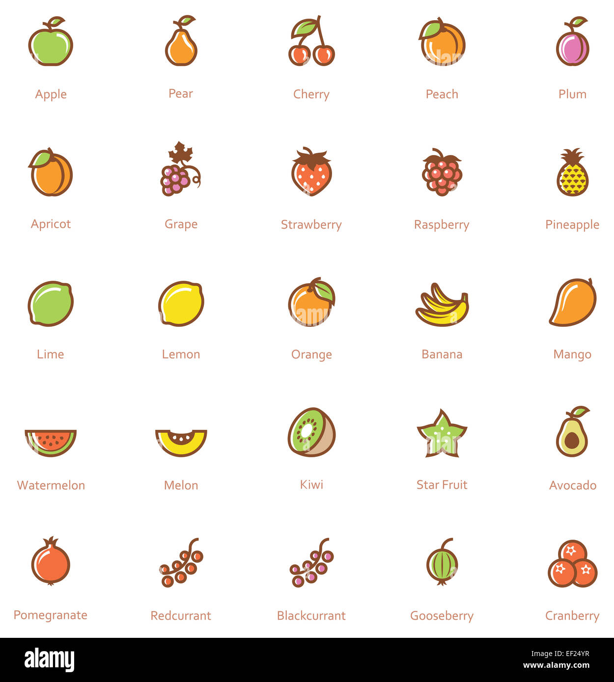 Fruits icon set Stock Photo - Alamy