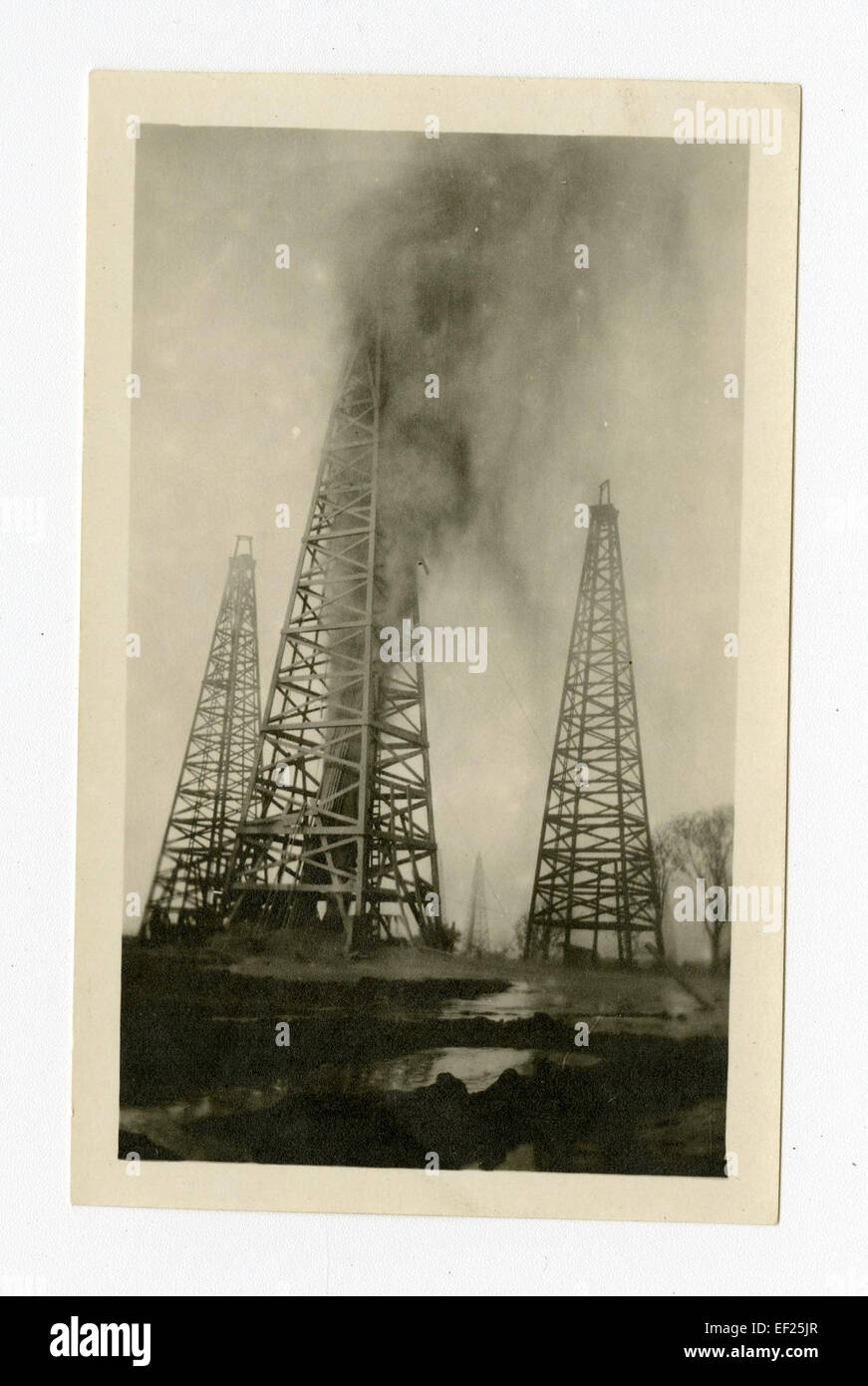 A photograph documenting an oil well blowout that lasted 18 hours ...
