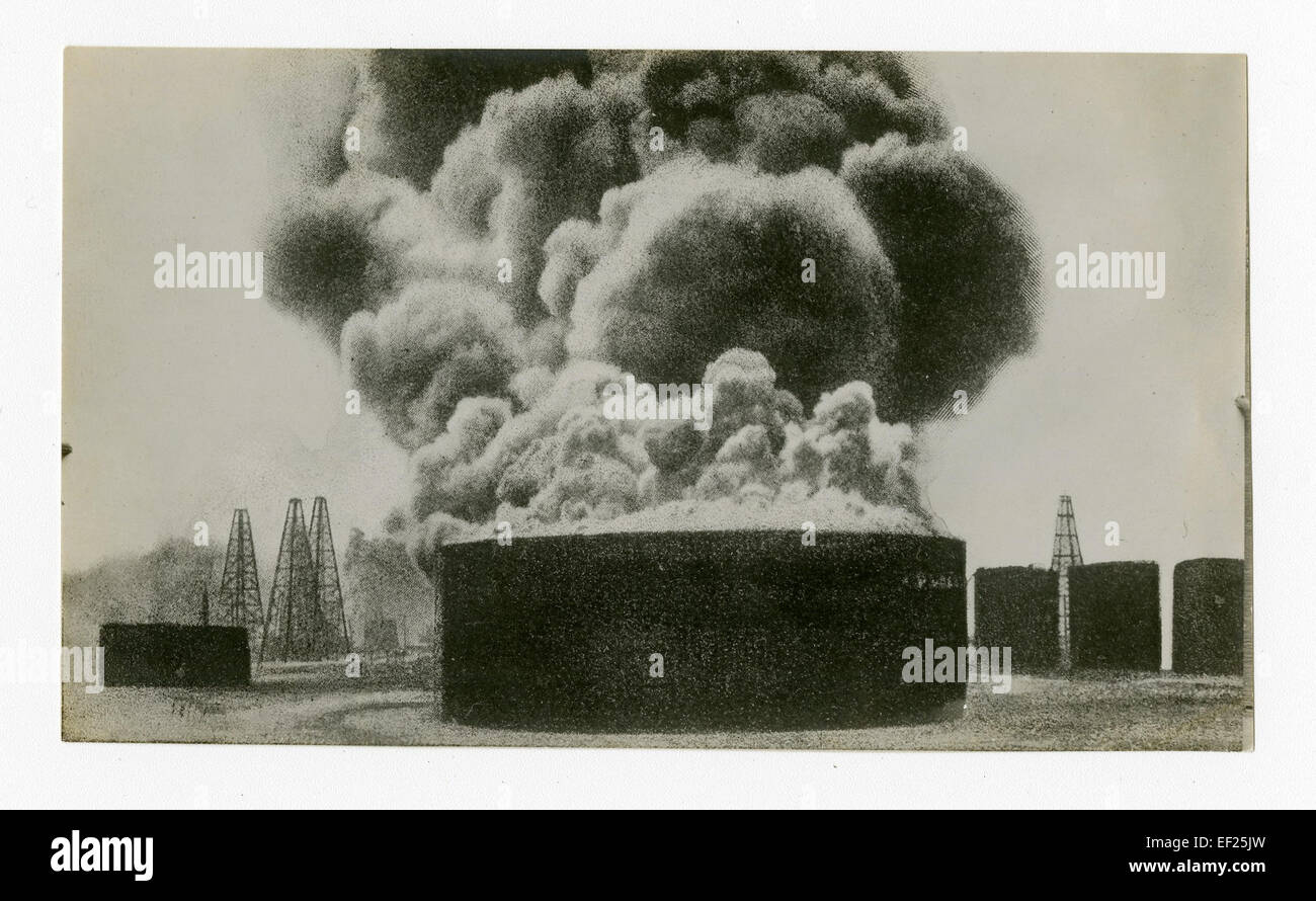 This image shows an oil tank on fire in Beaumont, Texas. The incident ...