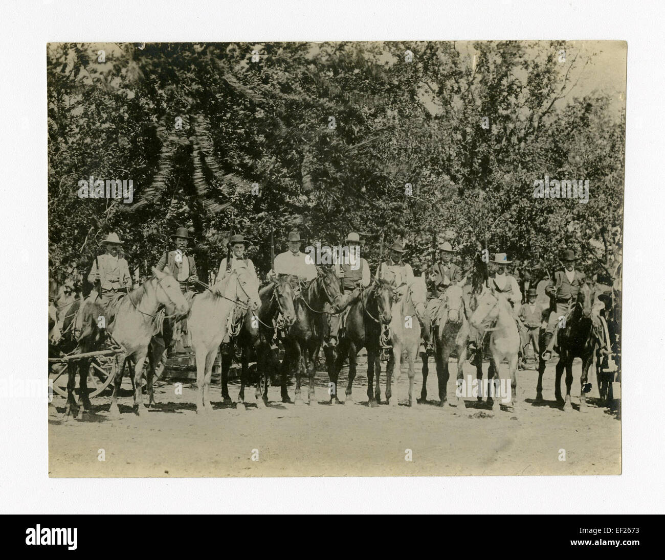 A historic image of Texas Rangers preparing to begin a trail of ...