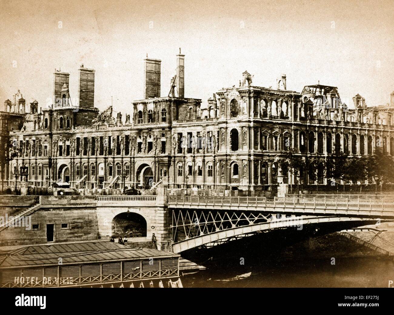 Hotel De Ville after the Paris Commune, 1871, by P. Loubère Stock Photo ...
