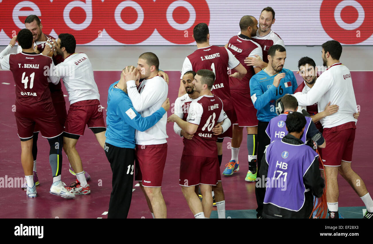 Players of Qatar celebrate after the men's Handball World Championship ...