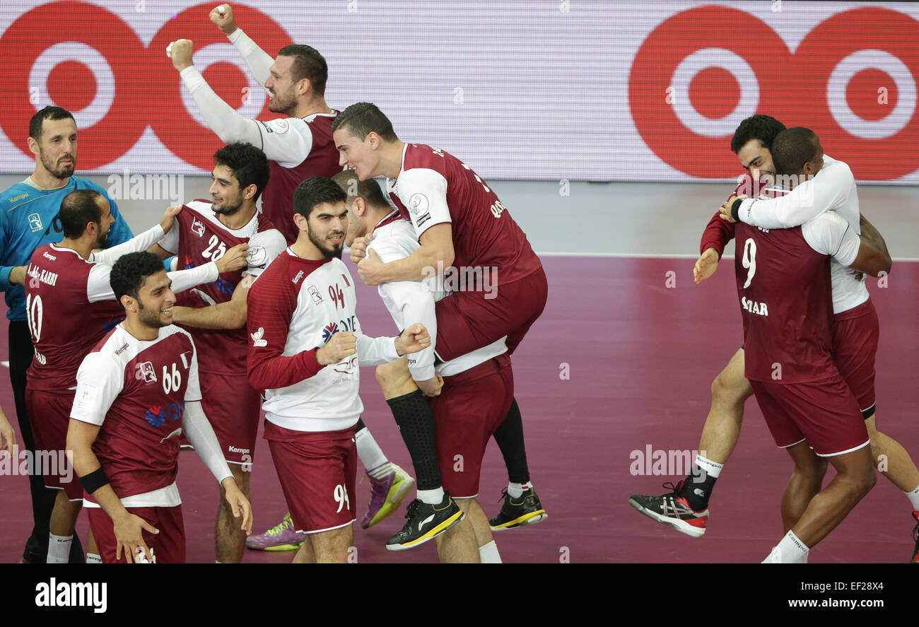Players of Qatar celebrate after the men's Handball World Championship ...