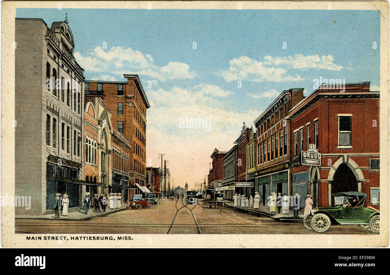 A historical photograph of Main Street in Hattiesburg, Mississippi ...