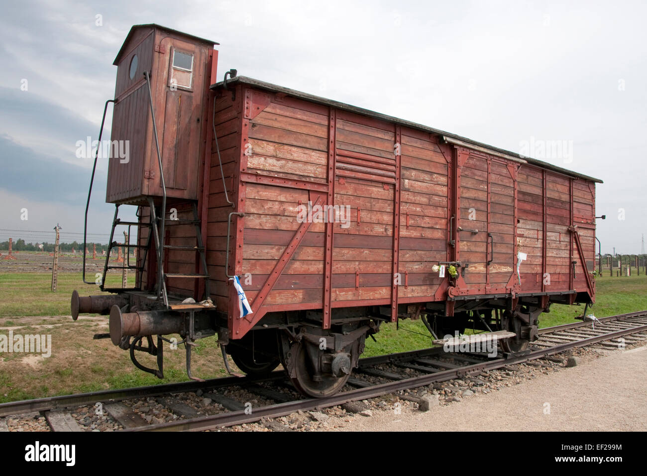 Box car for transporting victims to Birkenau concentration camp at ...