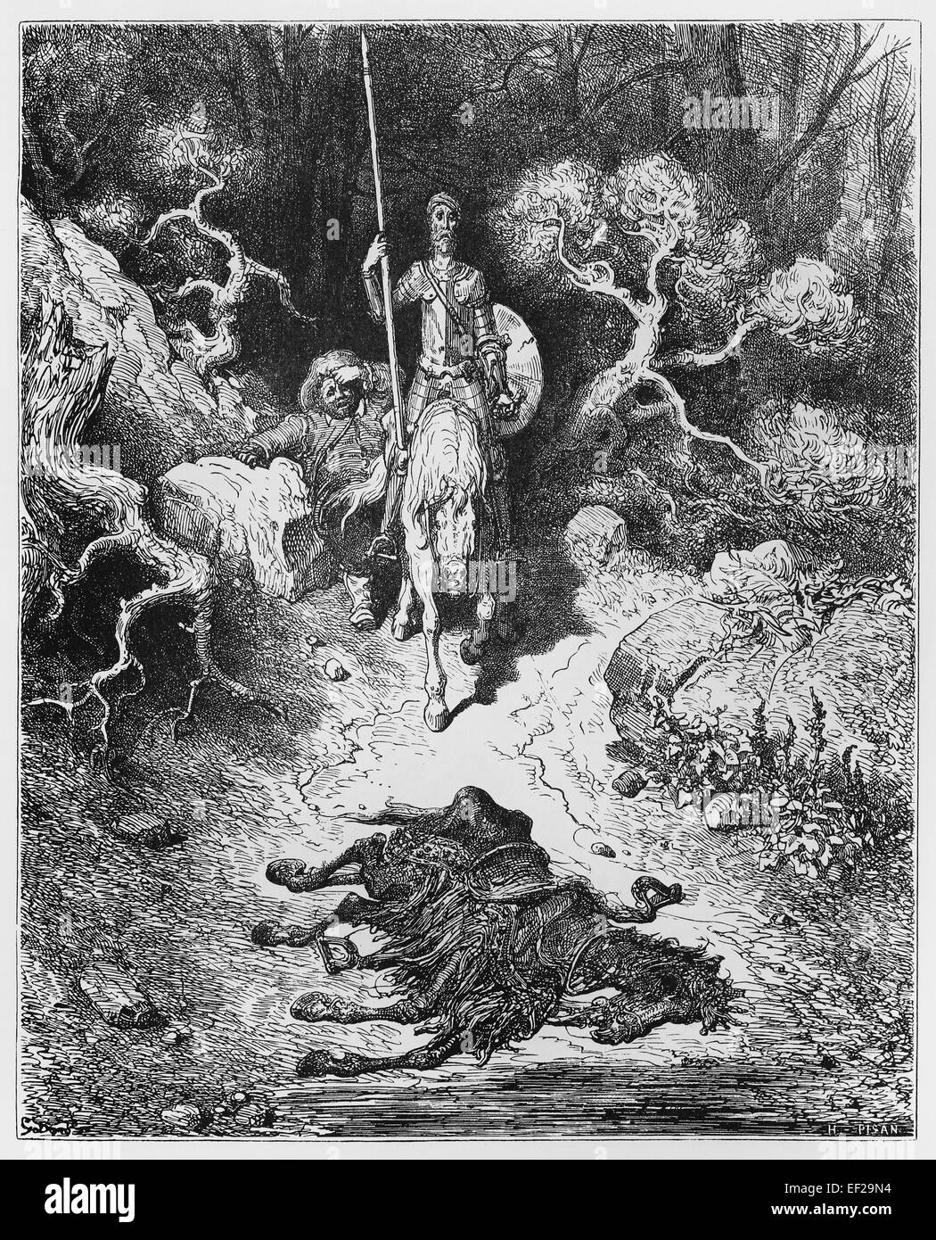 Don Quijote and Sancho discover the dead mule Stock Photo - Alamy