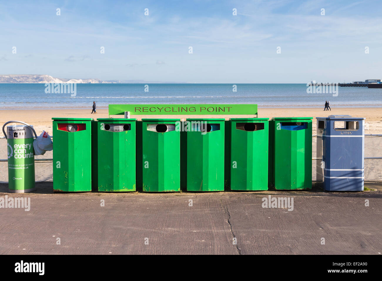 A Recycling Point, recycling plastic, cans, clear glass, green glass ...