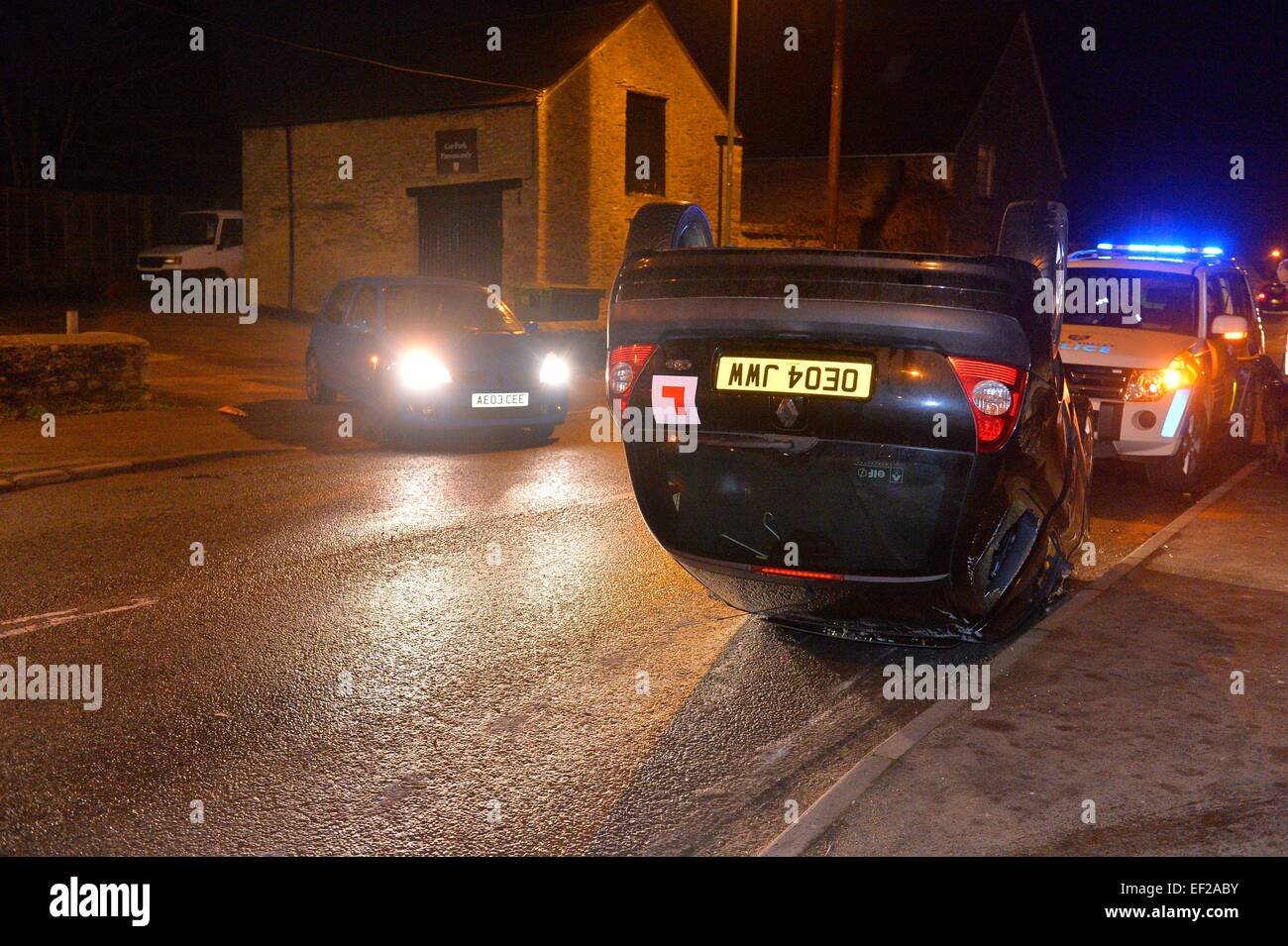 Overturned car after accident in Long Hanborough Stock Photo - Alamy