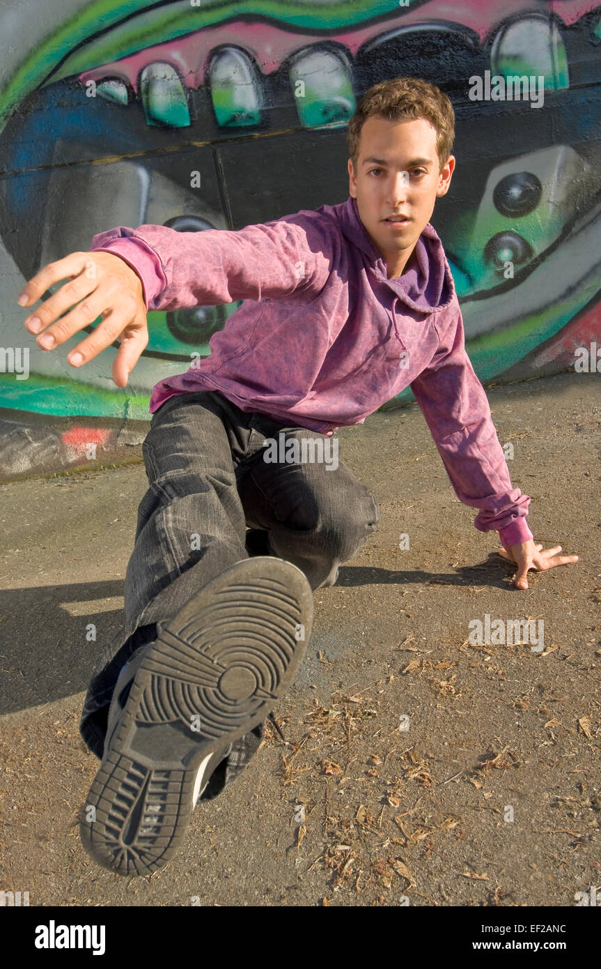 Teenage boy break dancing Stock Photo - Alamy