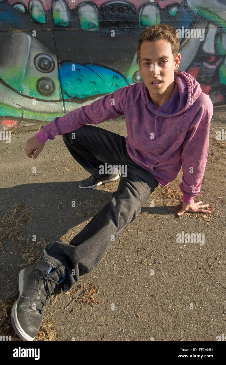 Teenage boy break dancing Stock Photo - Alamy