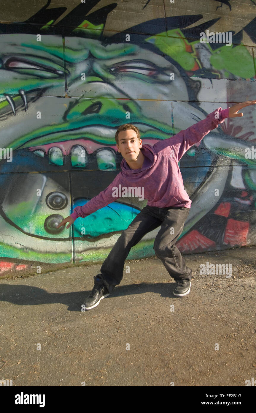 Teenage boy break dancing Stock Photo - Alamy