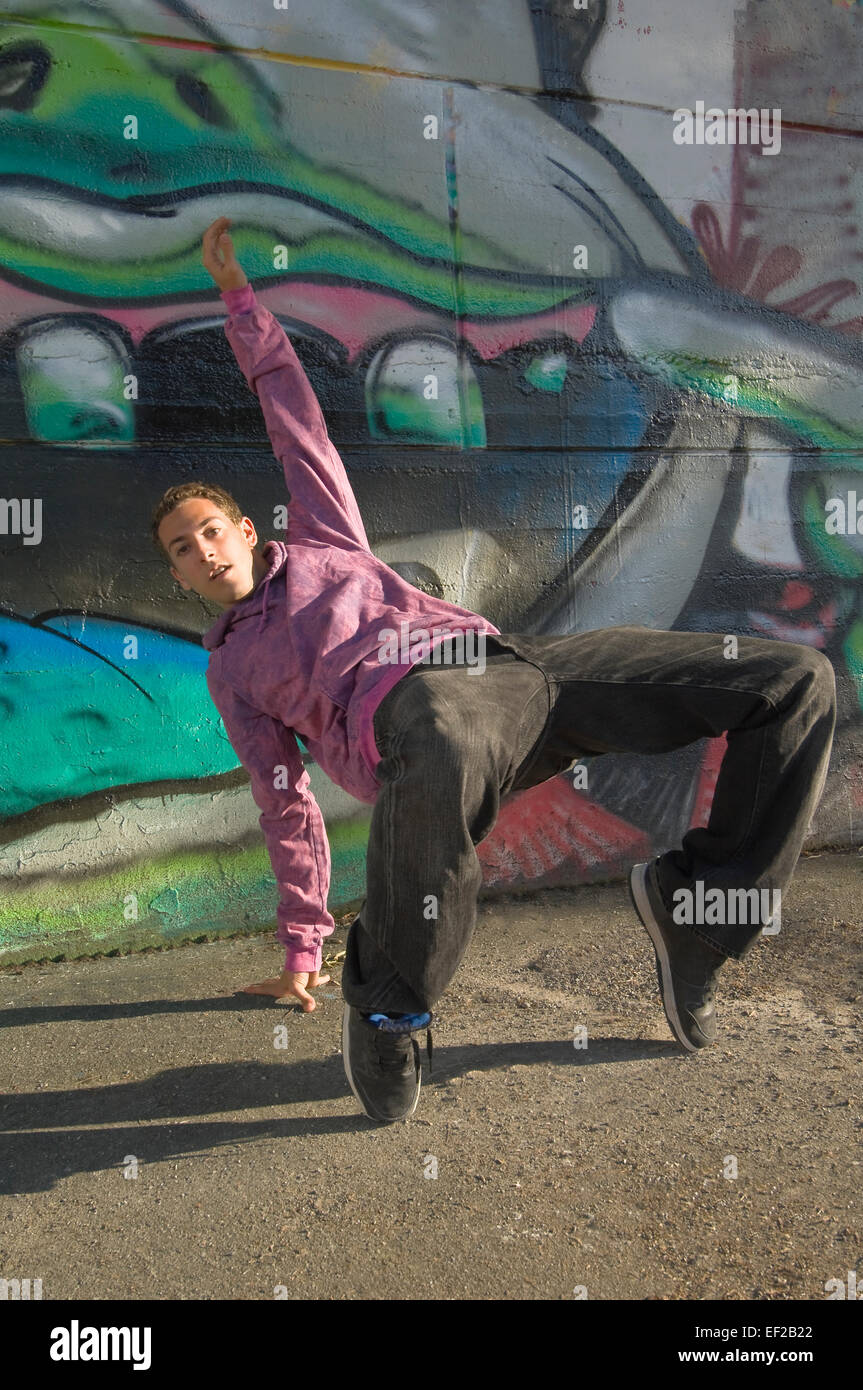 Teenage boy break dancing Stock Photo - Alamy
