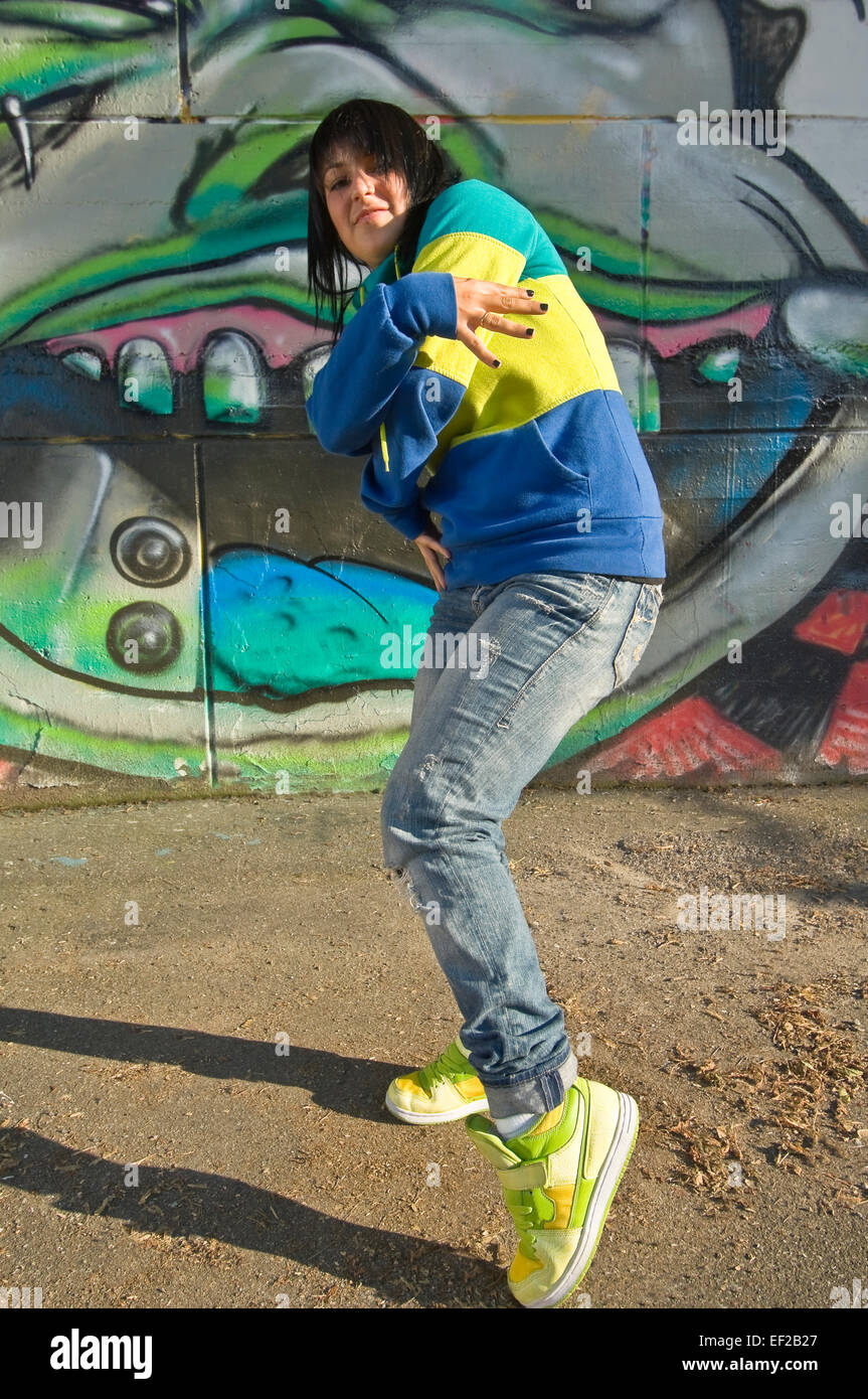 Teenage girl break dancing Stock Photo - Alamy