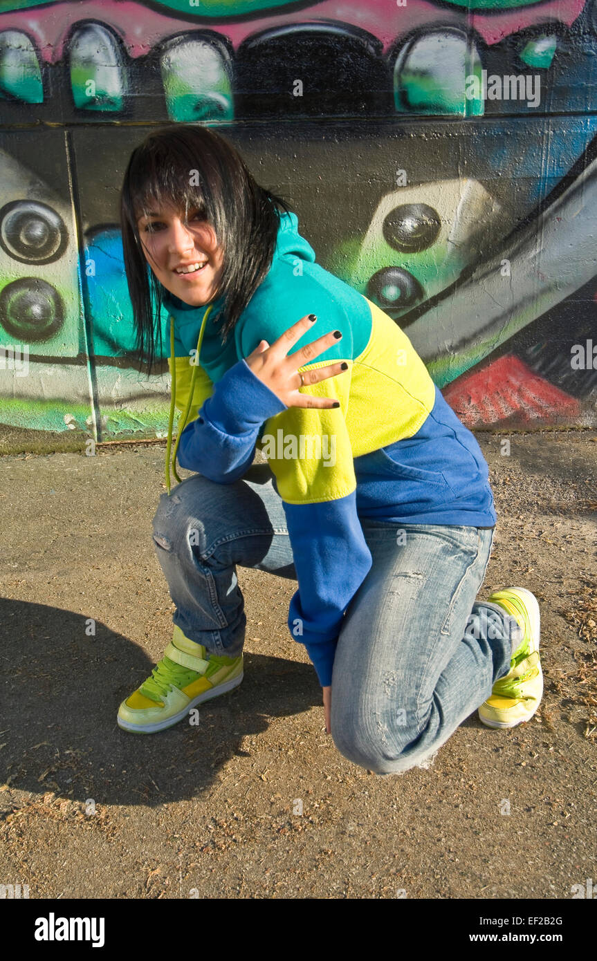 Teenage girl break dancing Stock Photo - Alamy