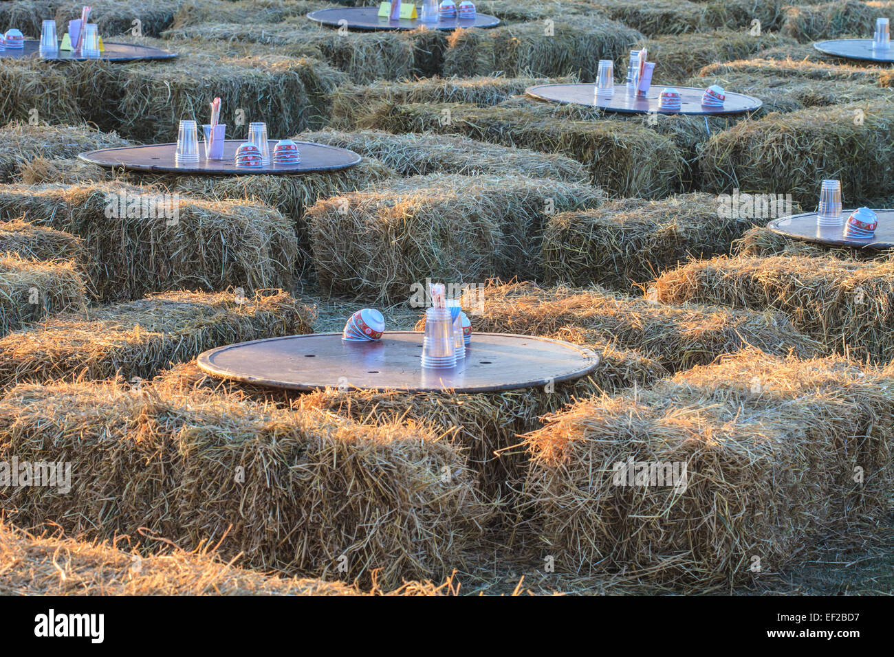 dining table set outdoor made of rice straw Stock Photo - Alamy