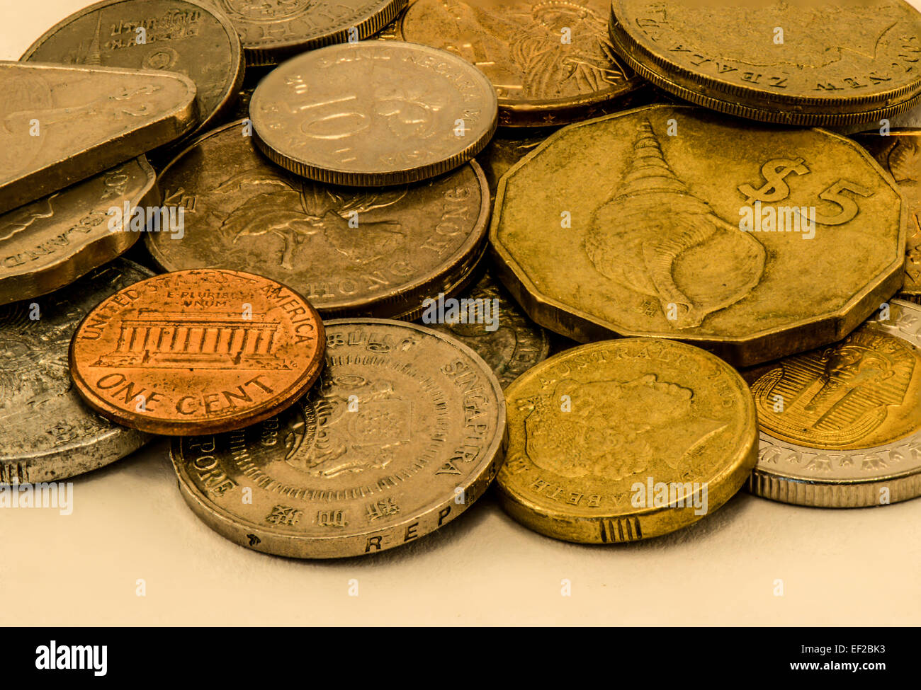 Coins from various countries around the world Stock Photo - Alamy