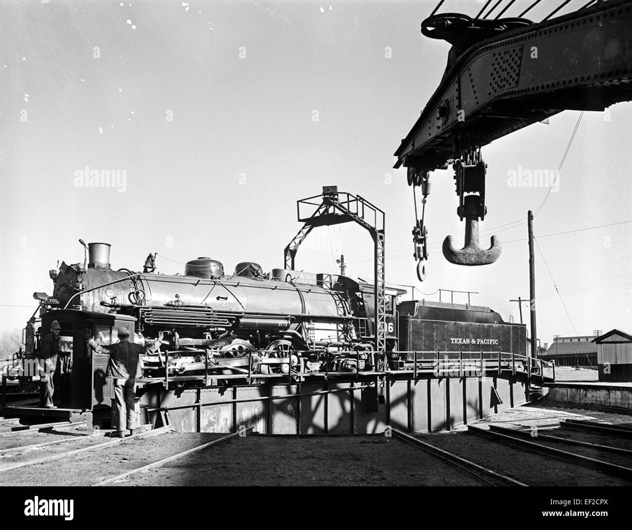 Locomotive 706 is shown here on a turntable at a Texas & Pacific ...