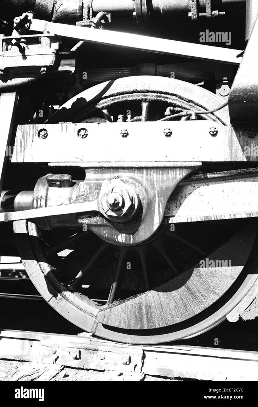 A close-up view of the driving wheel from a Texas & Pacific Railway ...